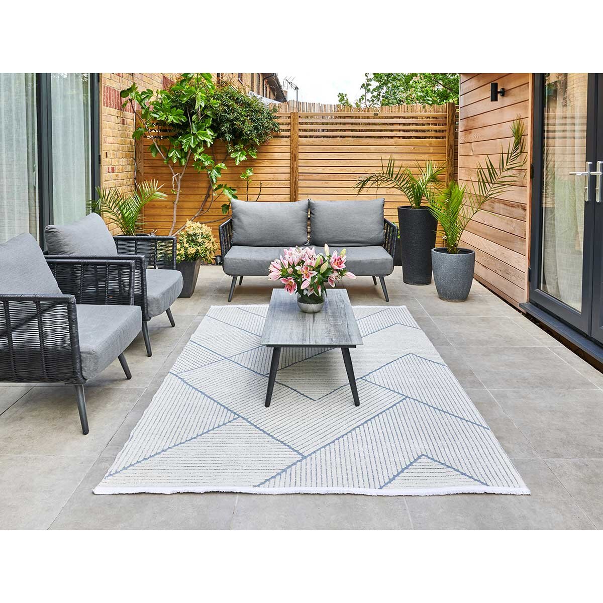 Jazz Deco Blue Indoor / Outdoor Rug, in 2 Sizes | Costco UK