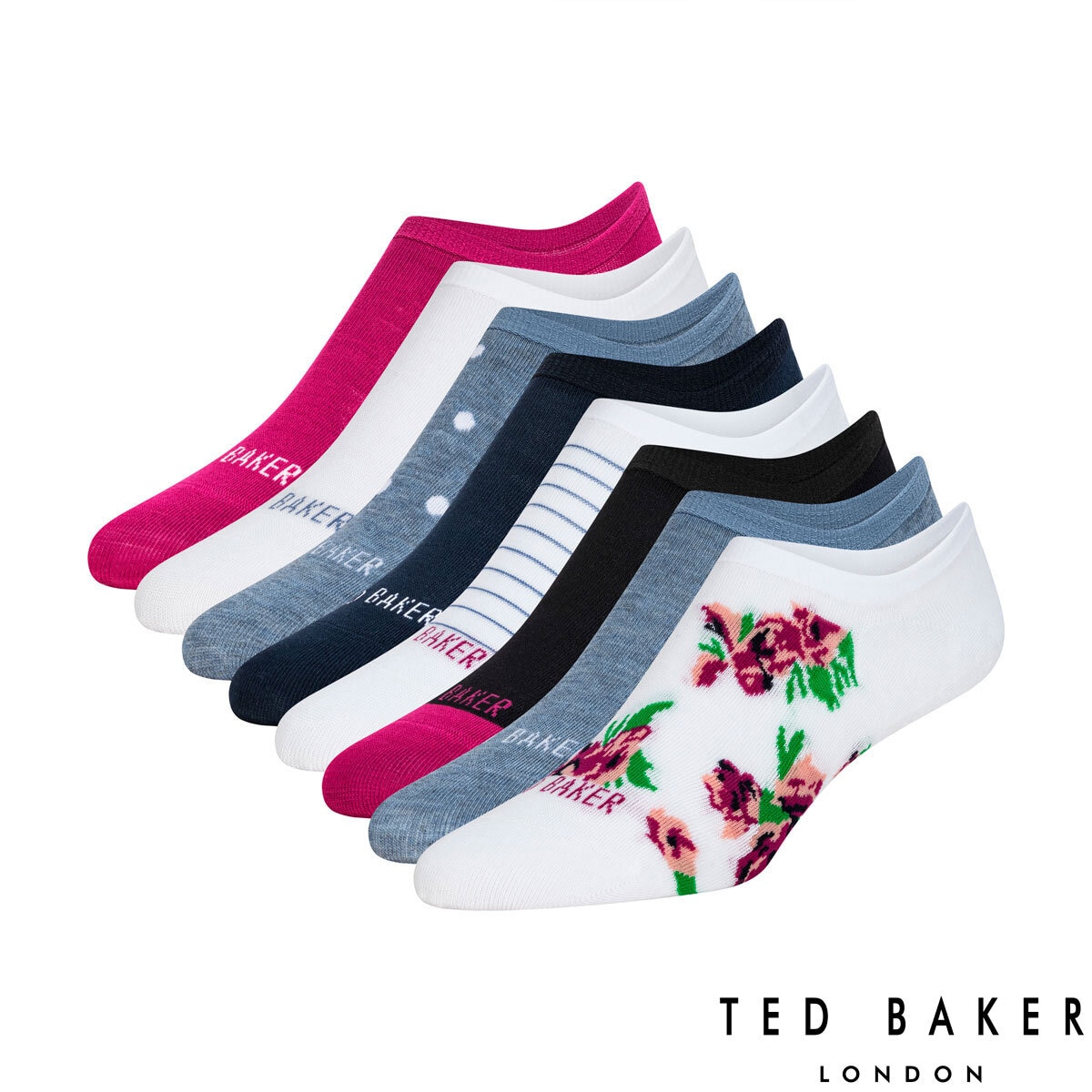 Ted Baker Ladies Liner Sock 8 Pack in White Floral | Cost...