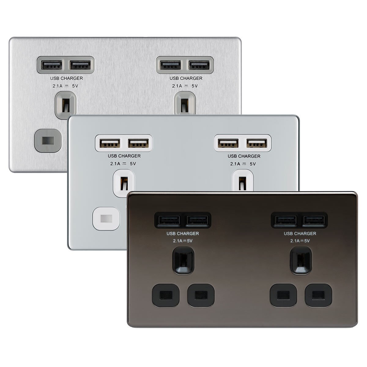 BG Electrical Unswitched Socket and USB Charger Flat Plate in 3 Colours ...