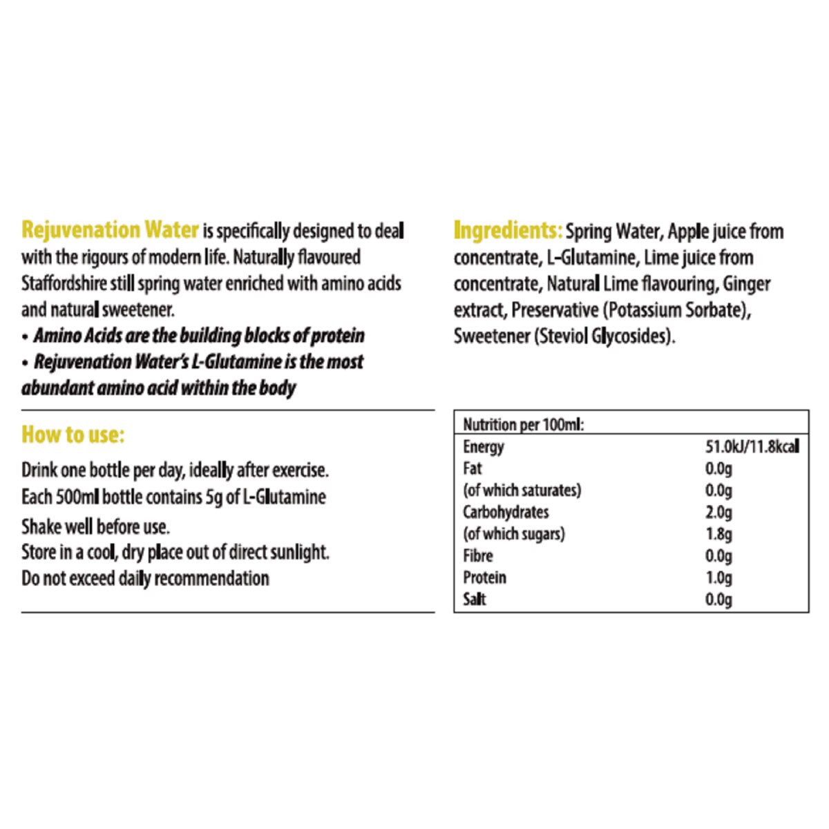 Rejuvenation Water Ginger & Lime Amino Acid Enriched Spring Water, 12 x ...