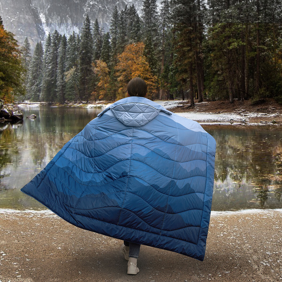 Weatherproof Vintage Outdoor Blanket with Fleece Hood in ...