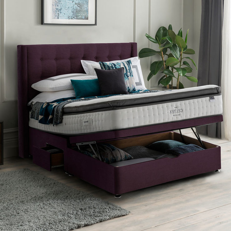 Silentnight Ottoman Divan Base with Bloomsbury Headboard in Plum in 3 ...