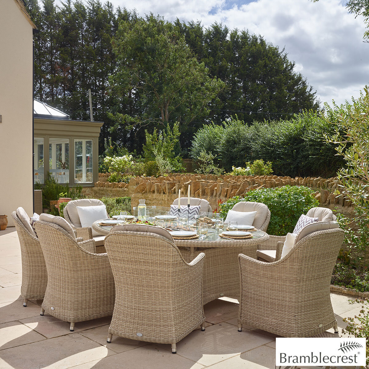 Bramblecrest Monterey 8 Piece Rattan Oval Fire Dining Set...