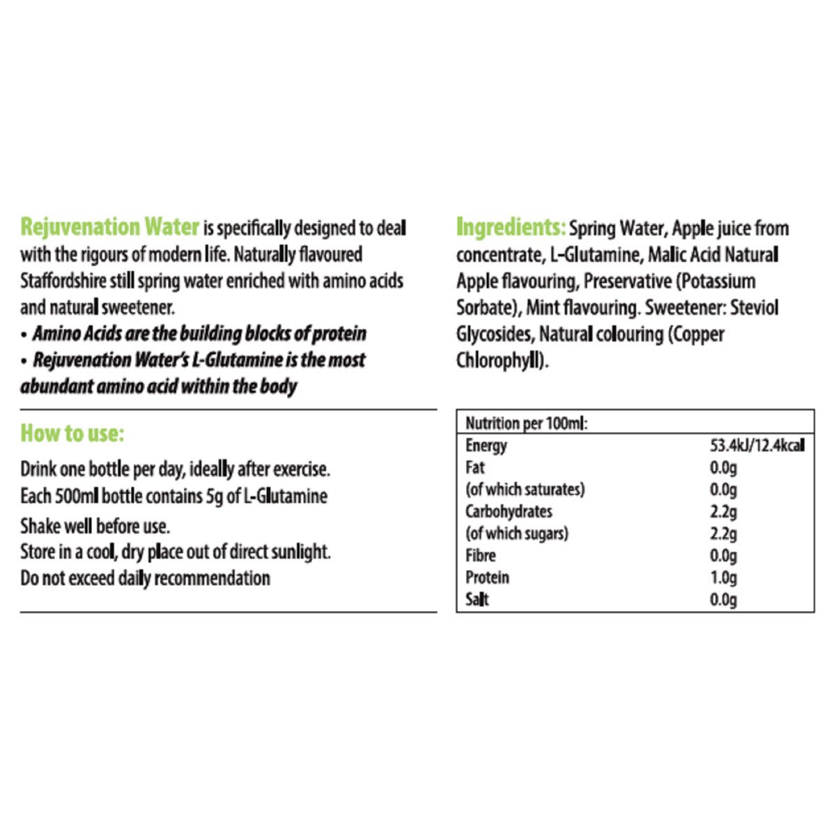 Rejuvenation Water Apple & Mint Amino Acid Enriched Spring Water, 12 x ...