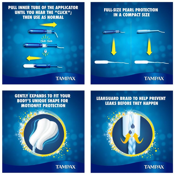 Tampax Pearl Compak Regular Tampons Applicator, 2 x 36 Pack | Costco UK