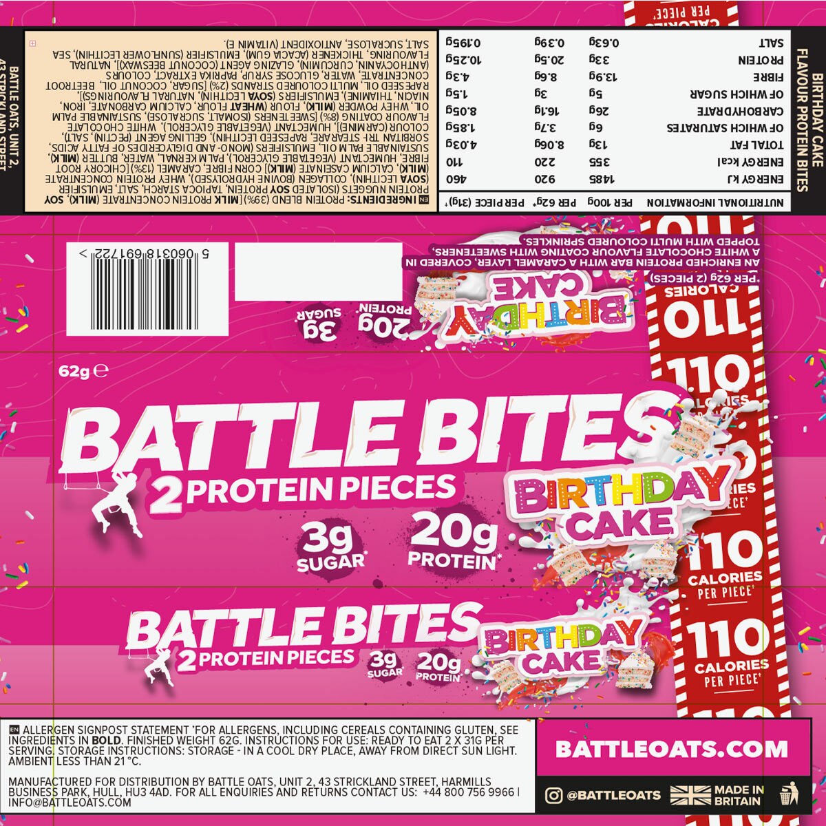 Battle Bites Birthday Cake & Red Velvet Protein Pieces, 24 x 62g ...