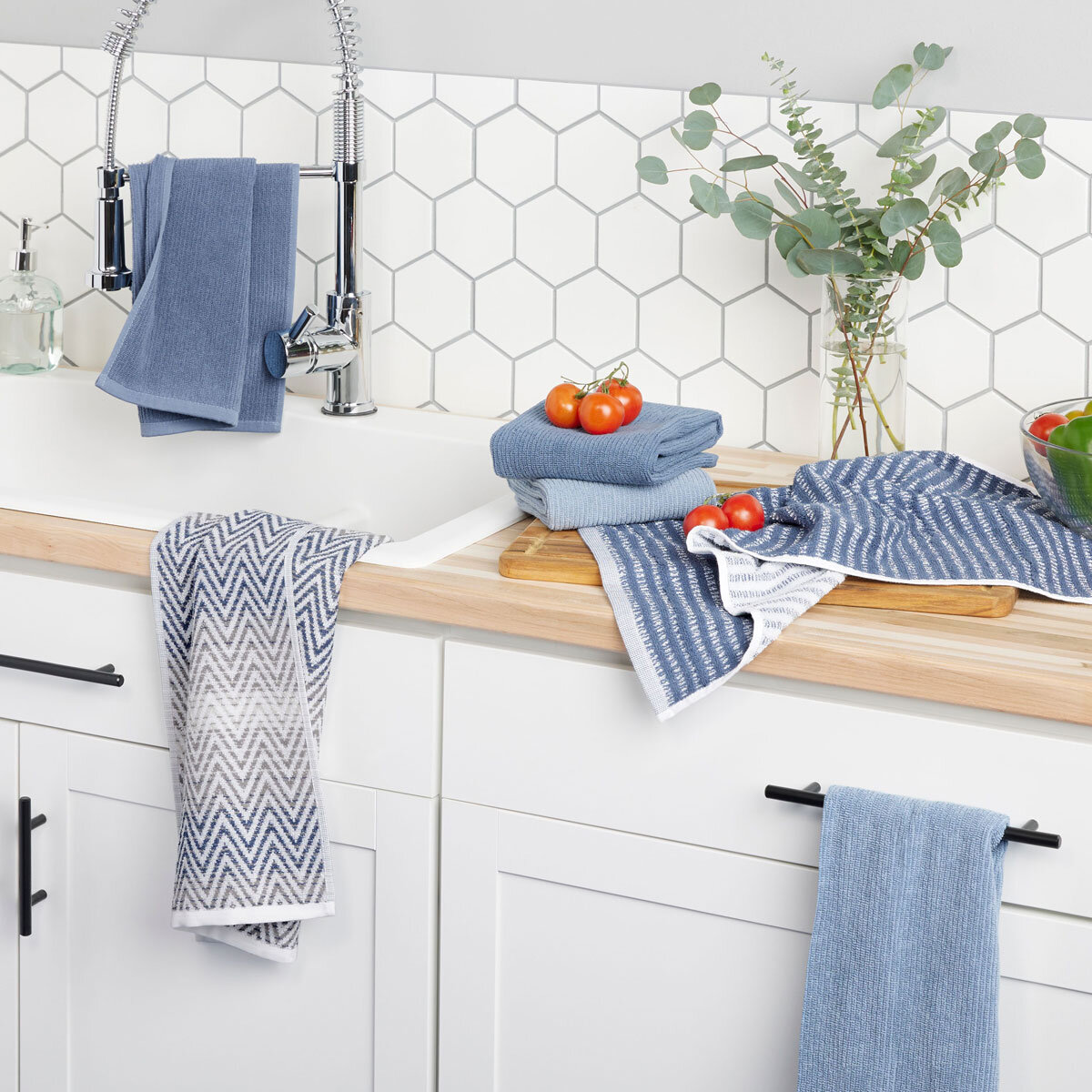 Town & Country Dylan Organic Kitchen Towels, 6 Pack in Blue