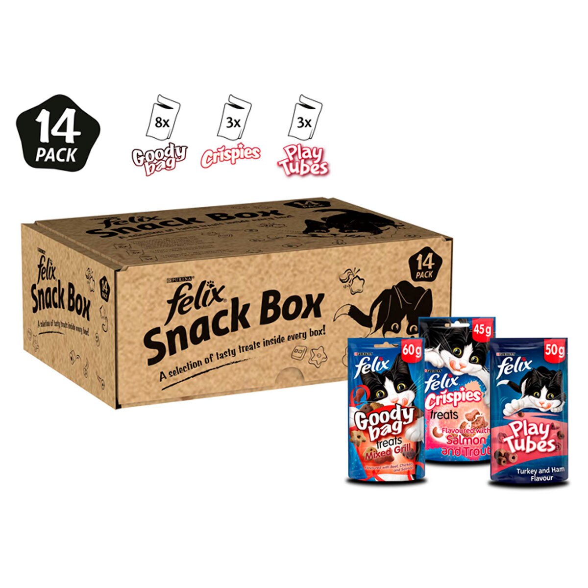 Felix Snack Box Cat Treats in 10 Variations, 765g (Pack of 14) | Costco UK