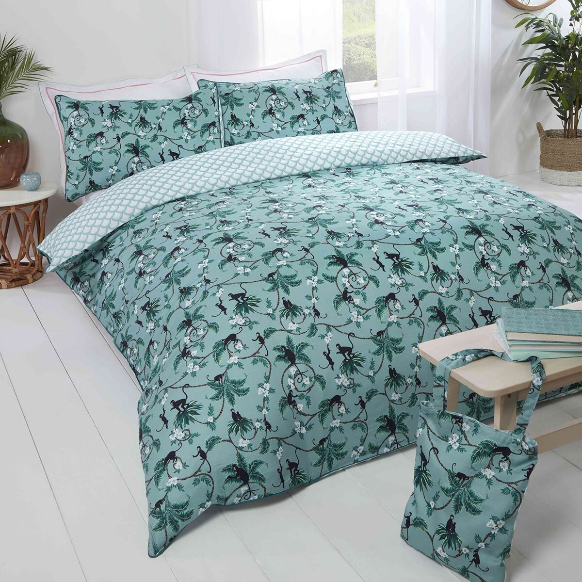 Tabitha Webb Monkey Duck Egg Cotton 3 Piece Bed set in 4 ...