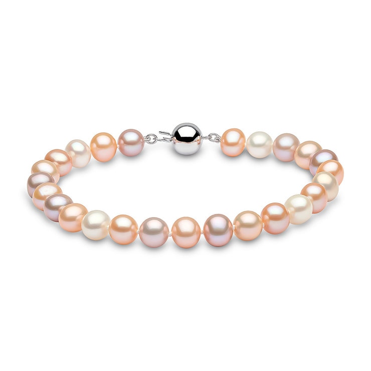 6 6 5mm Cultured Freshwater Multi Colour Pearl Bracelet 18ct White