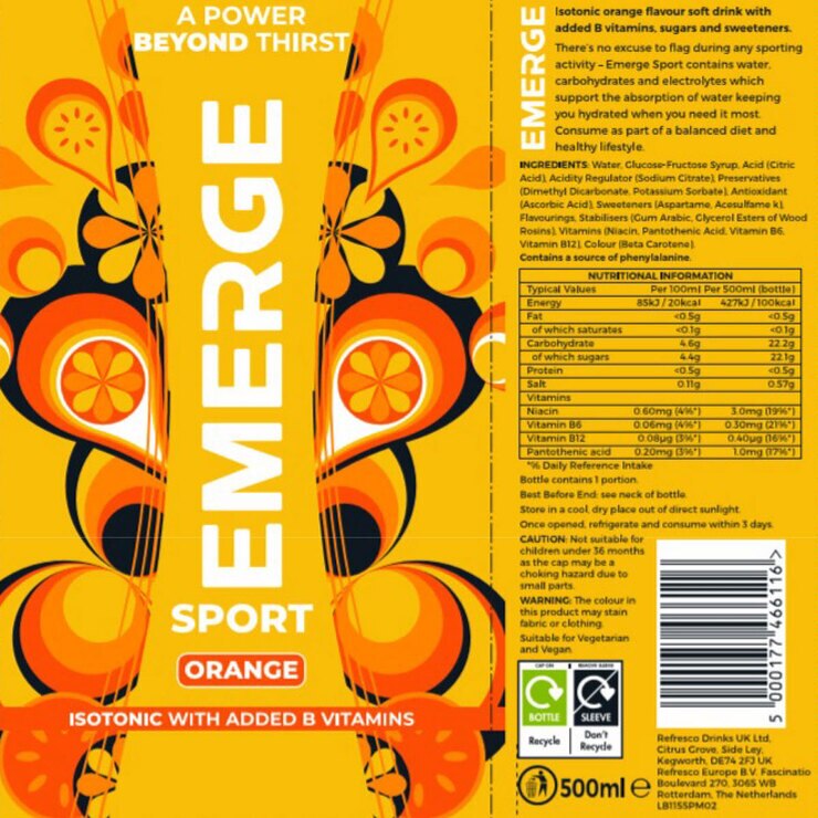 Emerge Isotonic Orange Energy Drink, 12 x 500ml | Costco UK
