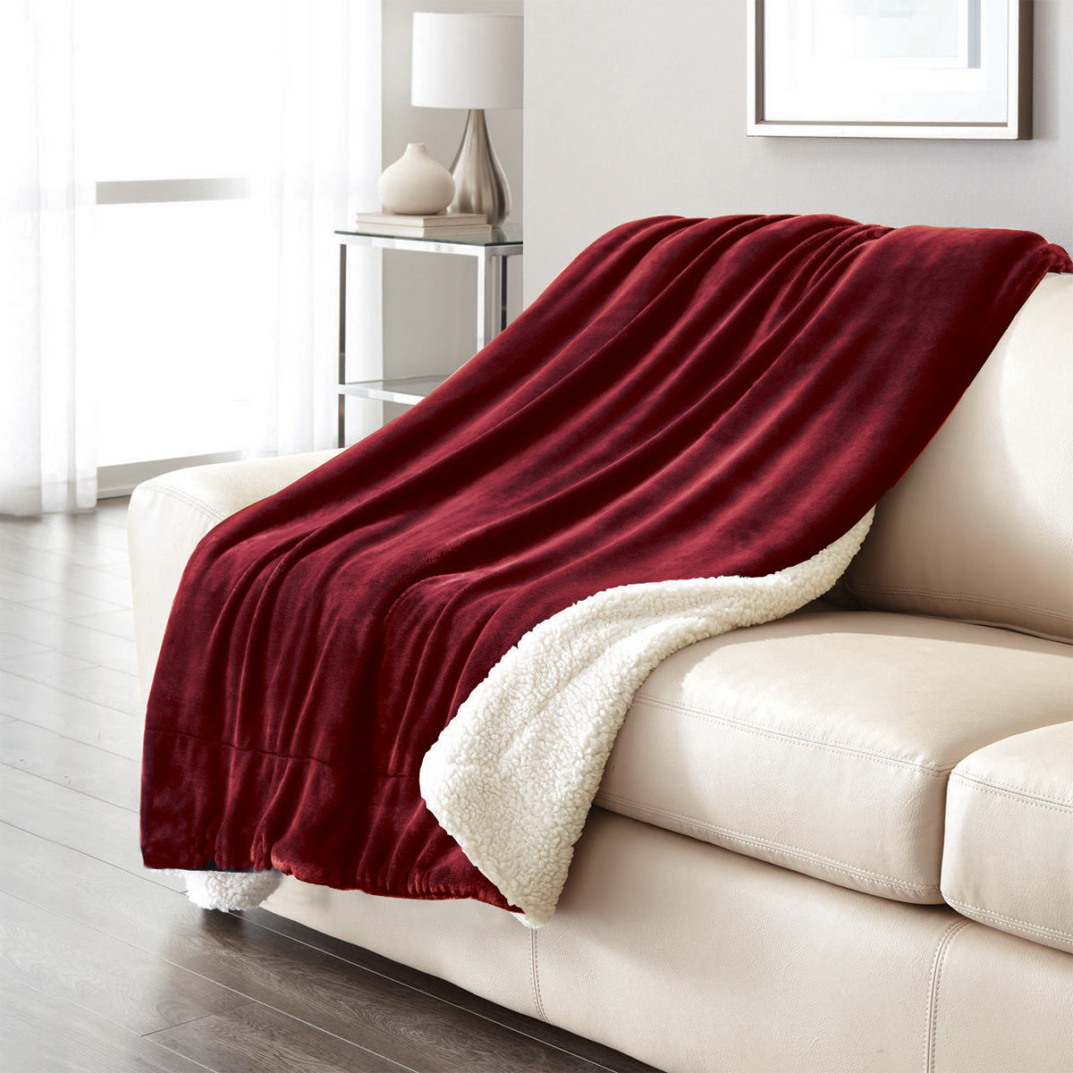 Life Comfort Ultimate Sherpa Throw in Oxblood Red, 152 x 177 cm | Costco UK