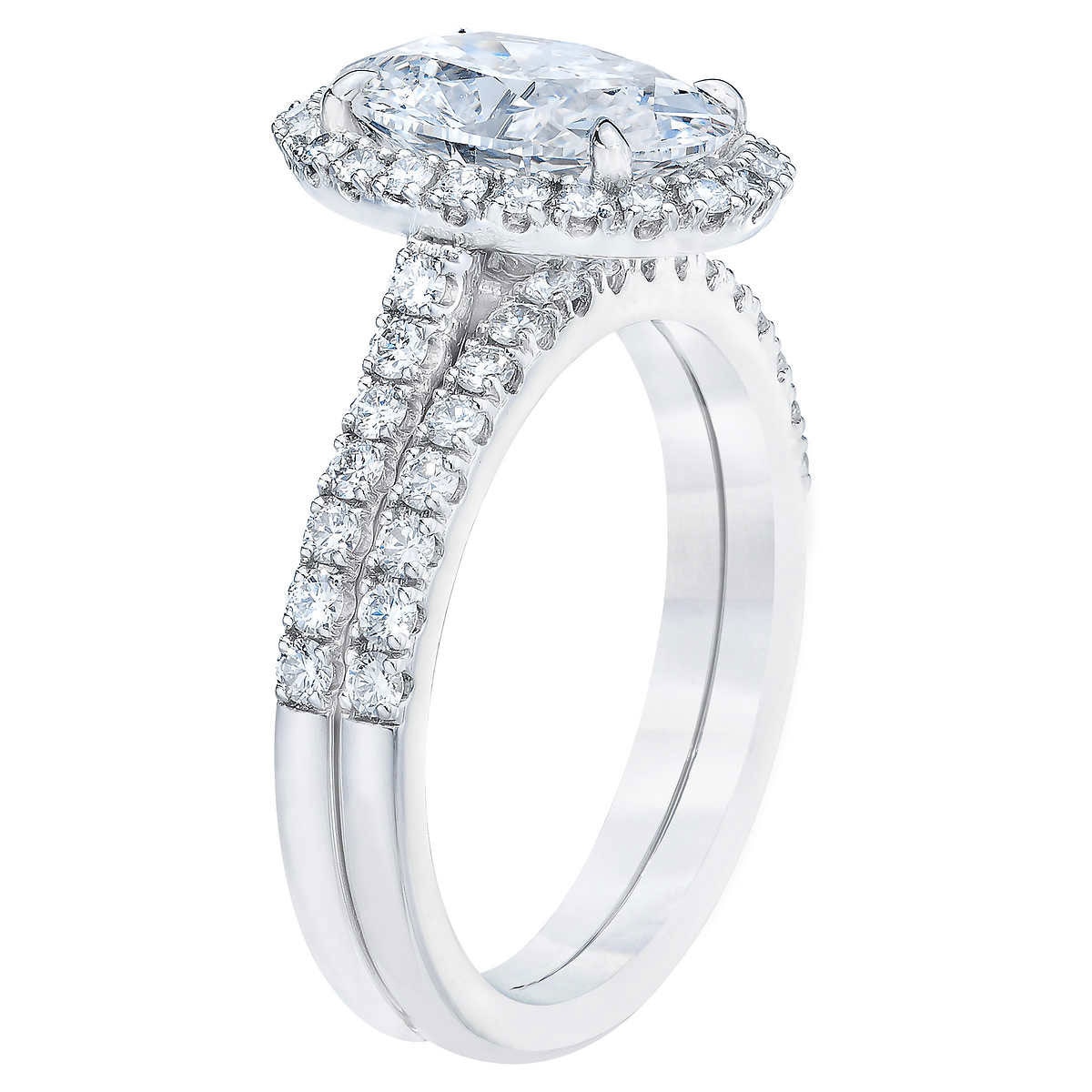 2.75ctw Oval Cut Diamond Halo Wedding Ring Set, Platinum | Costco UK