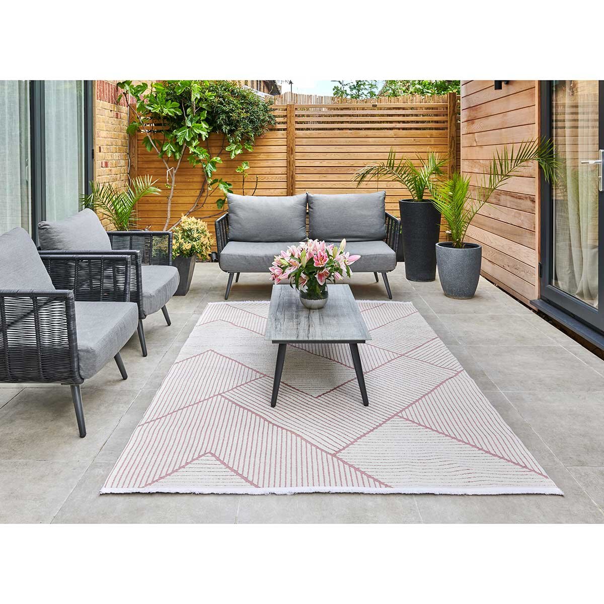 Jazz Deco Pink Indoor / Outdoor Rug. 190 x 290 cm | Costc...