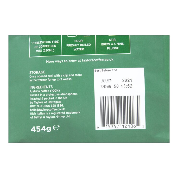 Taylors of Harrogate Rich Italian Ground Coffee, 454 g | Costco UK