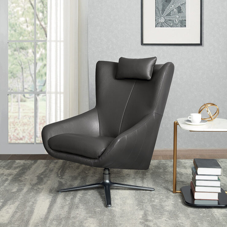 Kuka Grey Leather Accent Swivel Chair | Costco UK
