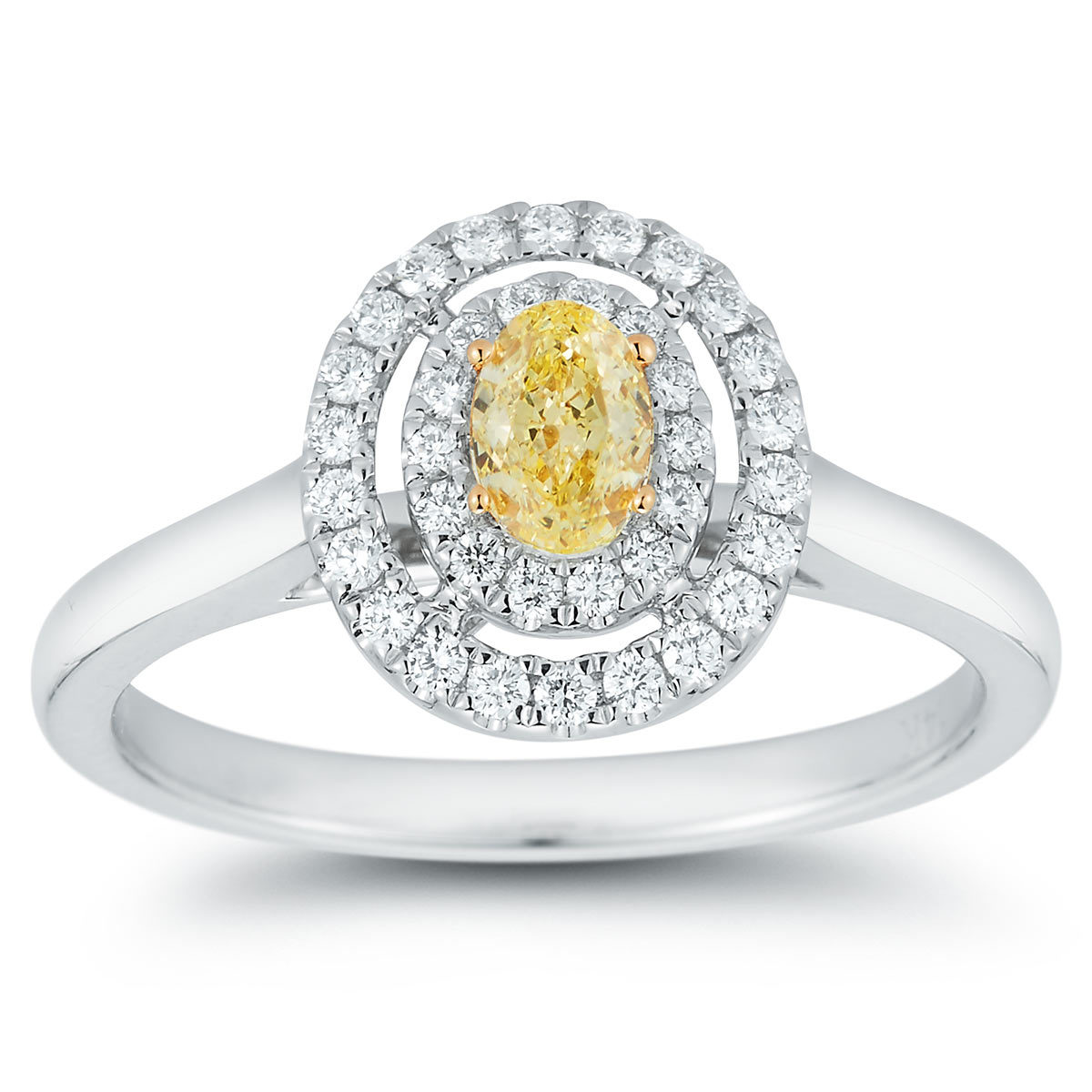 0.50ctw Oval Cut Fancy Yellow and Round Brilliant Cut Diamond Ring ...