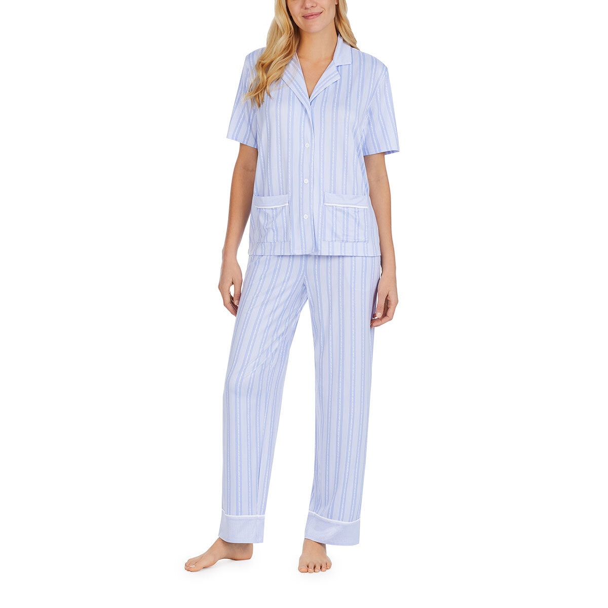 DKNY Notch Collar 3 Piece PJ Set in Blue & White Stripes ...