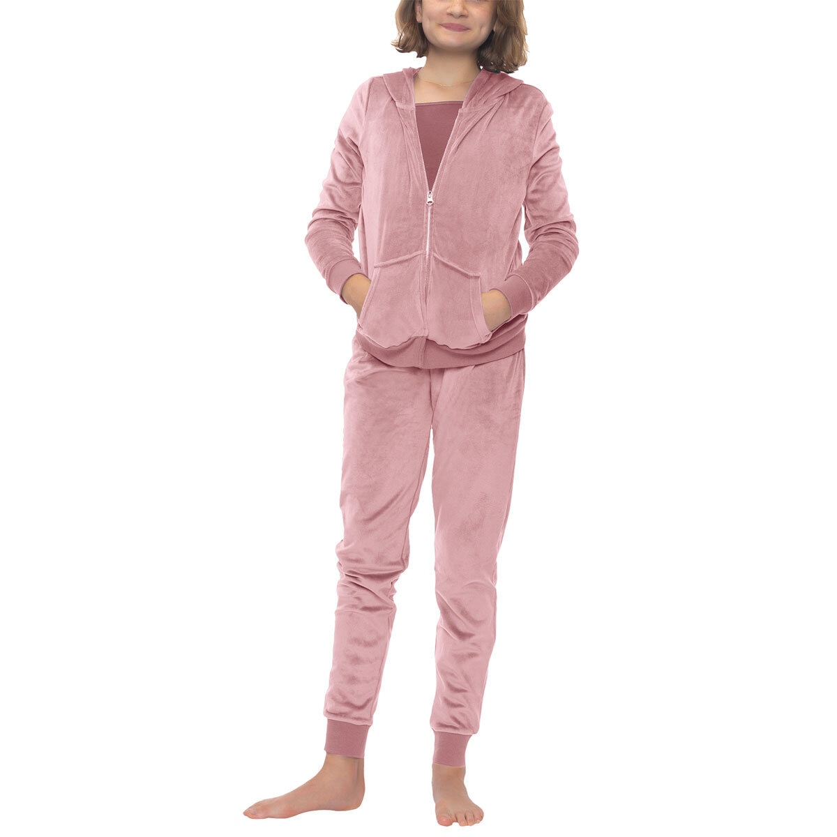 Jezzies Girls 2 Piece Velour Set in Mauve, Large | Costco UK