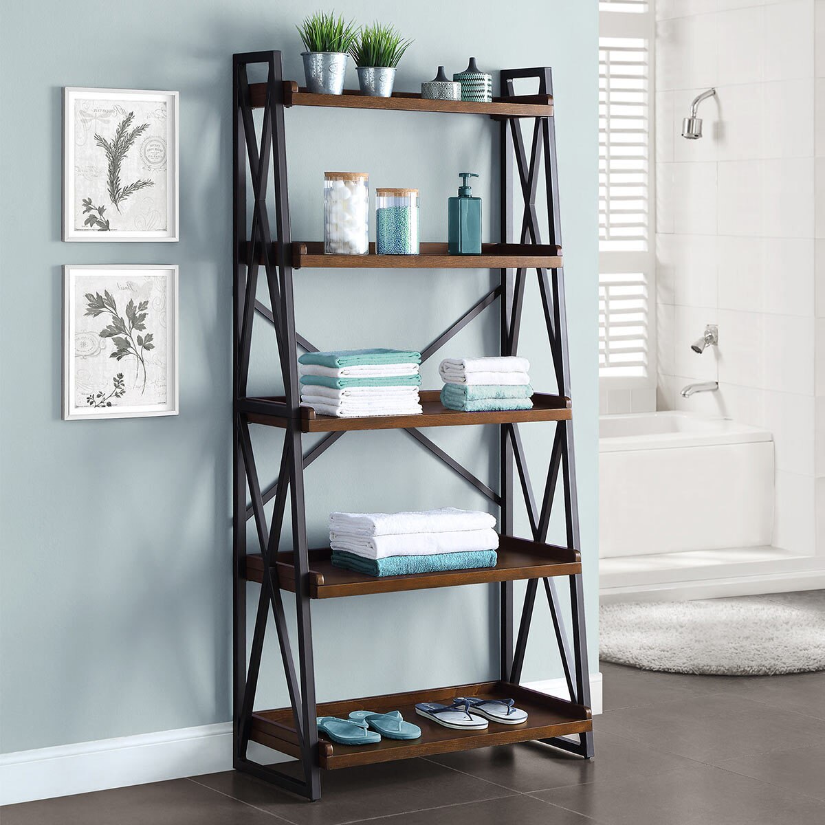 Bayside Furnishings Ladder Bookcase with 5 Fixed Shelves | Costco UK