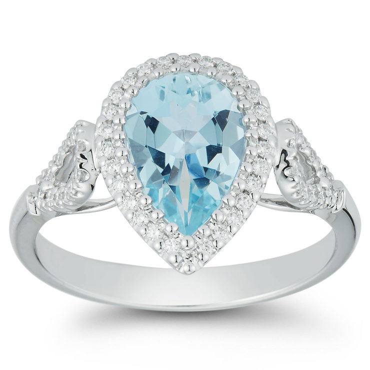 1.50ct Pear Cut Aquamarine and 0.25ctw Diamond Ring, 18ct White Gold ...