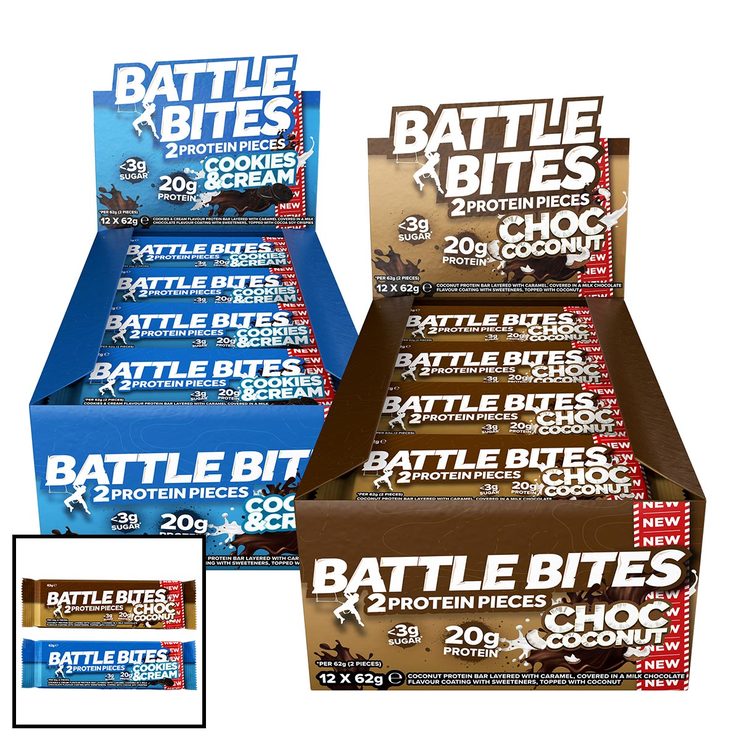 Battle Bites Chocolate Coconut and Cookies & Cream Protein Pieces, 24 x ...