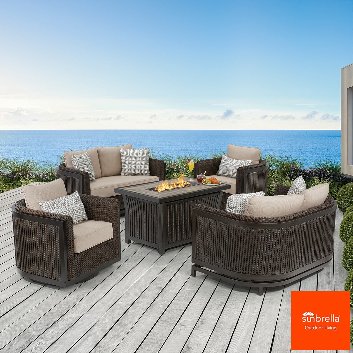 Agio Wellington 5 Piece Woven Fire Chat Set + Cover | Cos...