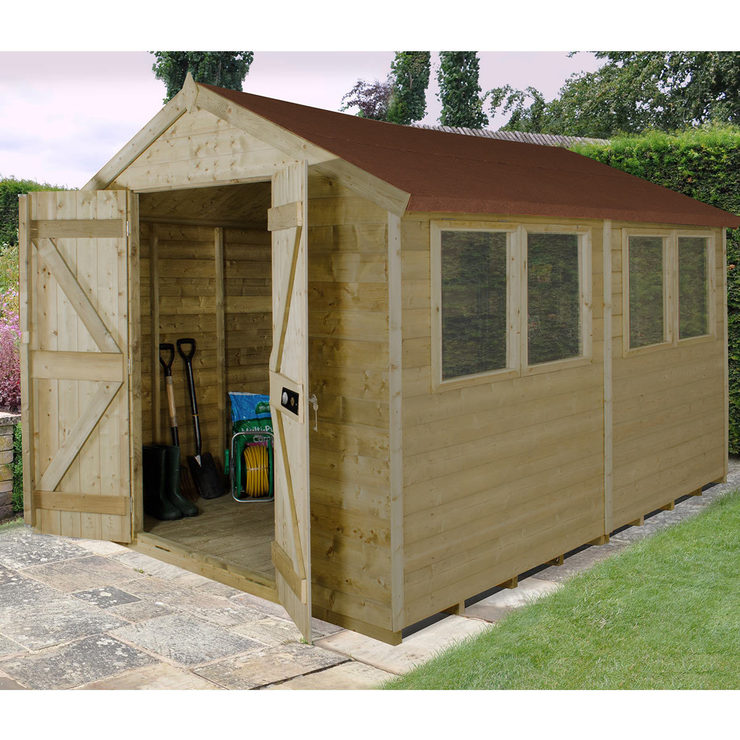 Installed Forest Garden Apex 8ft x 10ft (2.4 x 3m) Tongue & Groove Shed ...