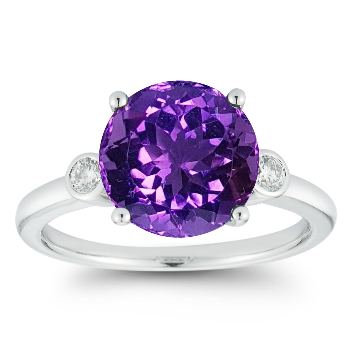 Round Cut Amethyst & 0.13ctw Diamond Ring, 18ct White Gold | Costco UK