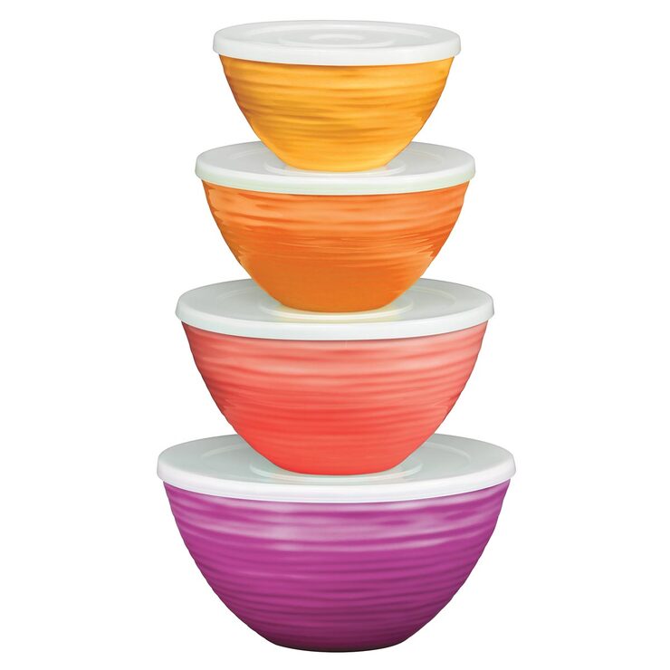 Pandex Ombre Melamine 4 Piece Bowl Set with Lids in Pink and Orange ...