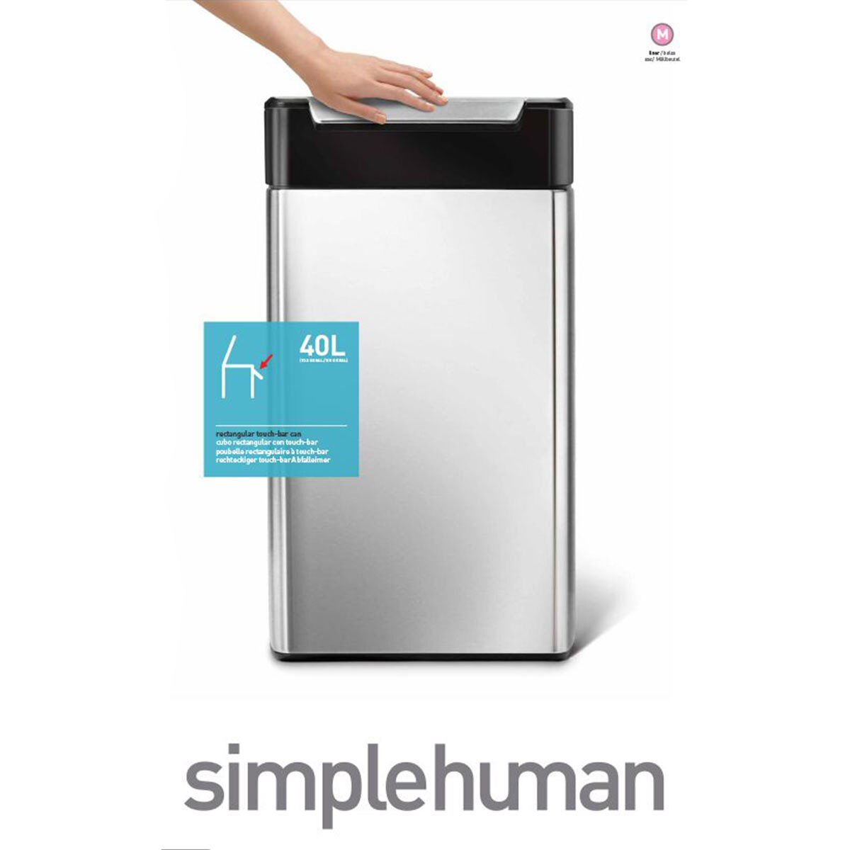 simplehuman 40 Litre Stainless Steel Touch-Bar Bin | Costco UK