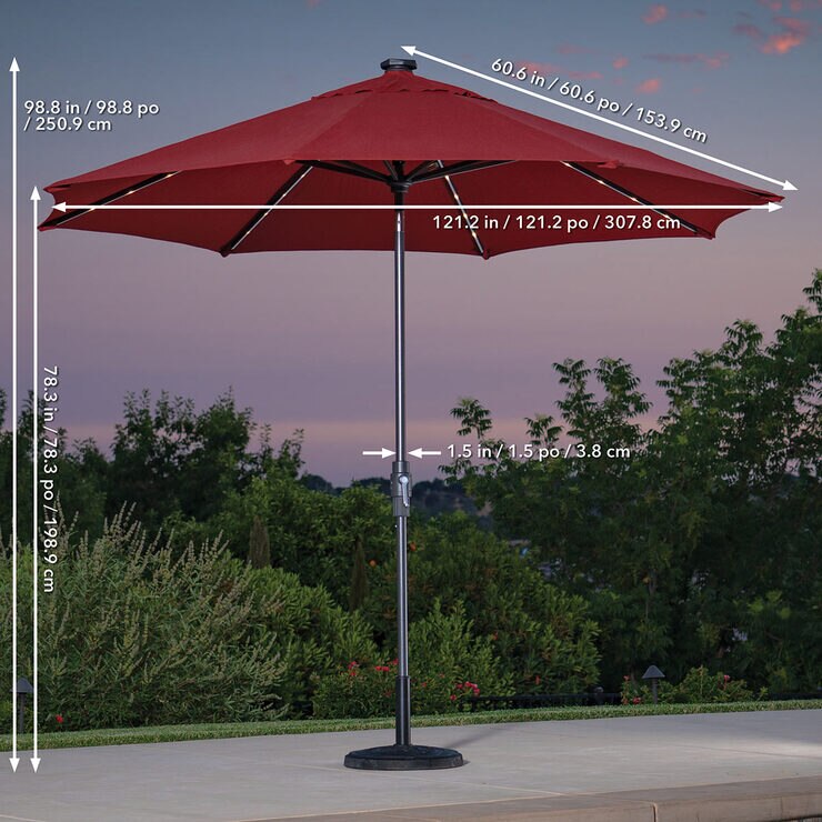 SunVilla 10ft Aluminium Auto-Tilt 56 LED Umbrella in Red | Costco UK