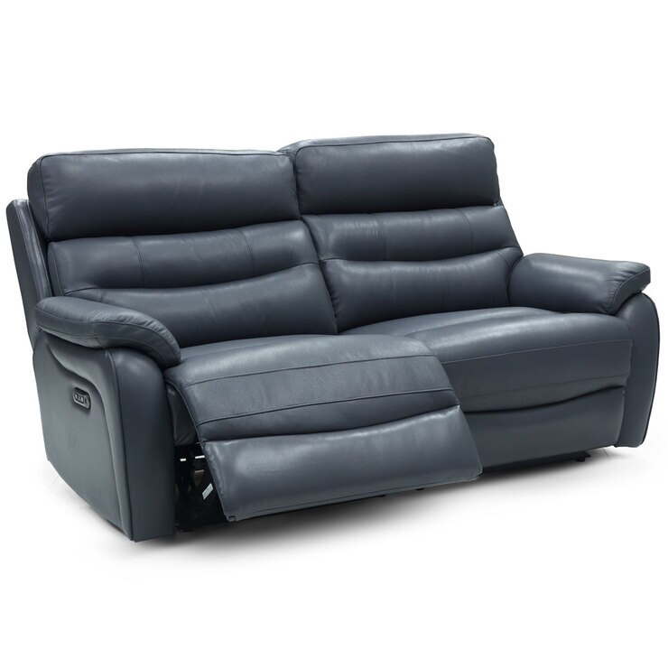 Fletcher Blue Leather Power Reclining Large 2 Seater Sofa with Power ...