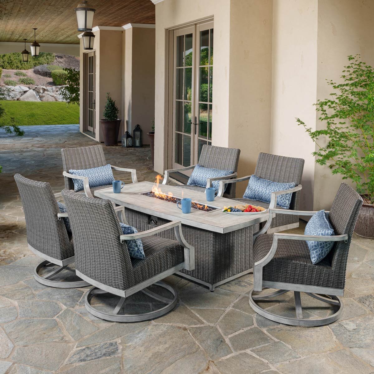 SunVilla Leyton 7 Piece Wicker Deep Seating Fire Set | Co...
