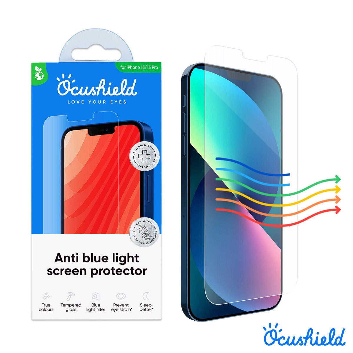 Ocushield iPhone 13 and 13 Pro, 6.1” Tempered Blue Light Screen Pr...