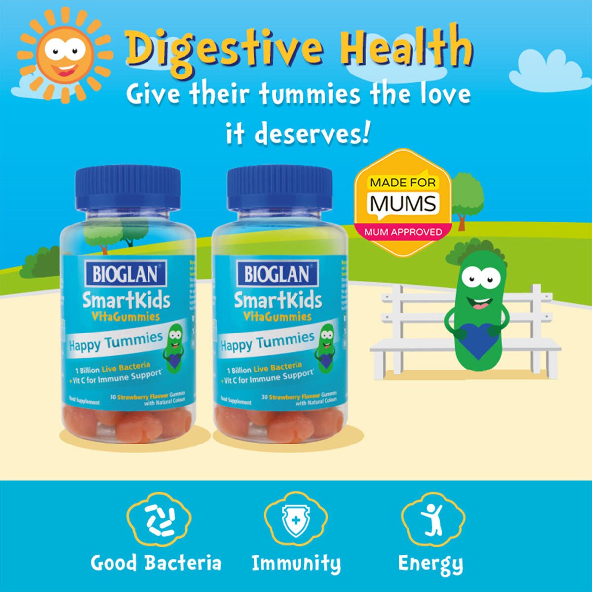 Bioglan SmartKids VitaGummies Happy Tummies, 2 x 30ct (2 Months Supply ...
