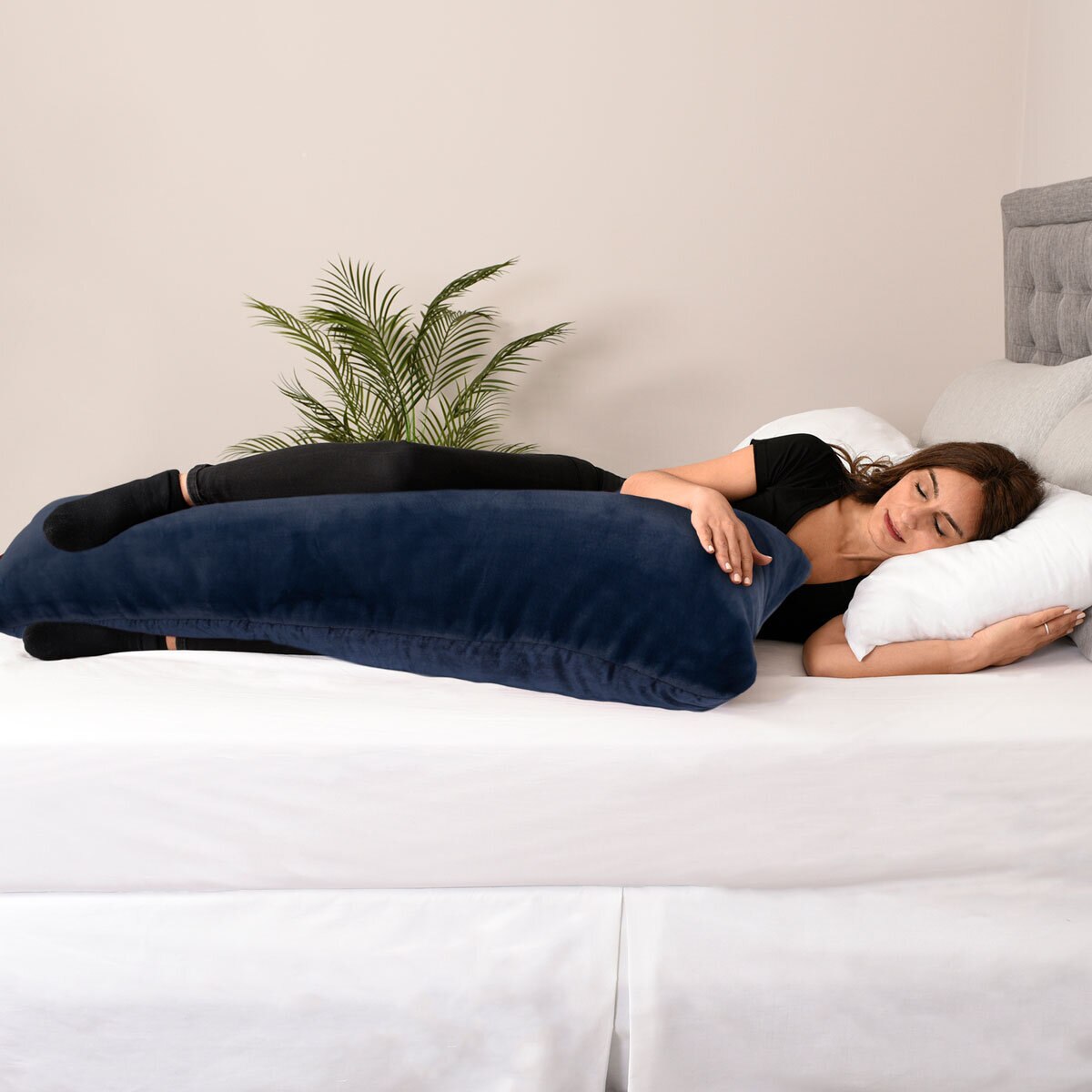 Life Comfort Faux Fur Rolled Body Pillow in Dress Blue