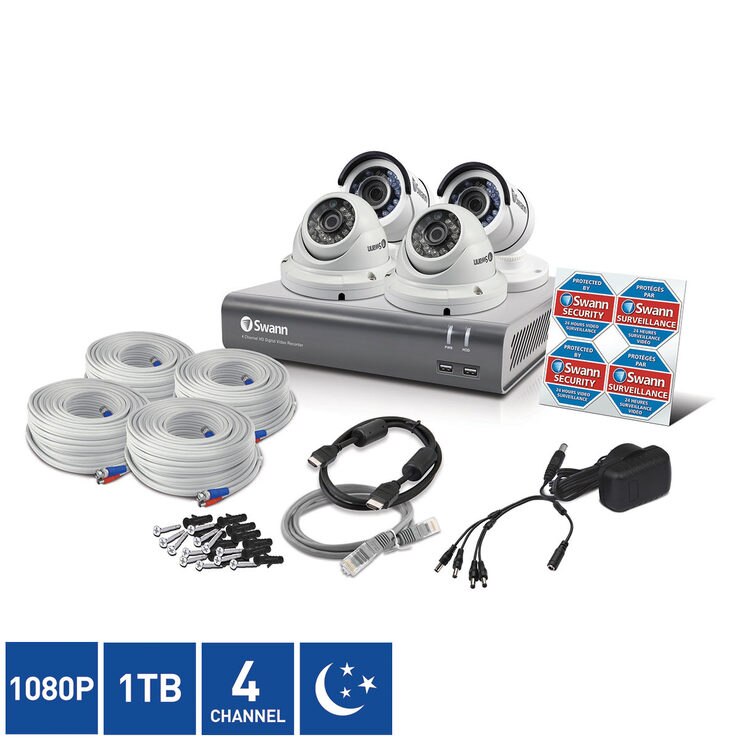 Swann 1080P DVR4-4575 4 Channel DVR with 2 x PRO-T852 Bullet Cameras ...