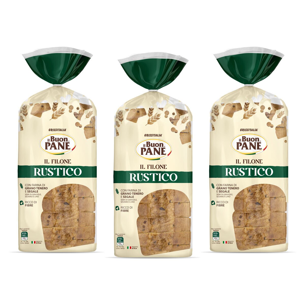 Buon Pane Il Filone Rustico Sliced Seeded Rye Bread, 3 x ...