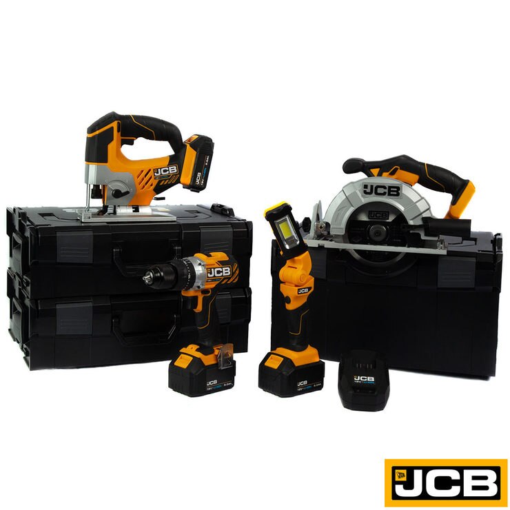JCB Tools Professional 18V 4 Piece Power Tool Kit with 3 Lithium-ion ...
