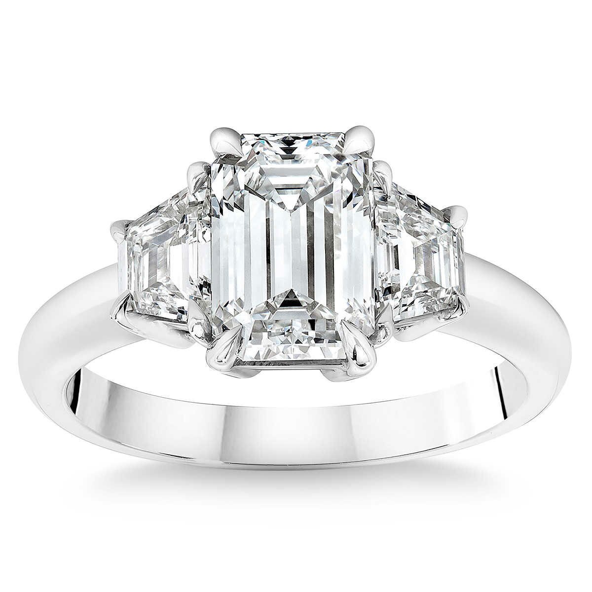 3.83ctw Emerald Cut Diamond 3 Stone Ring, Platinum | Costco UK