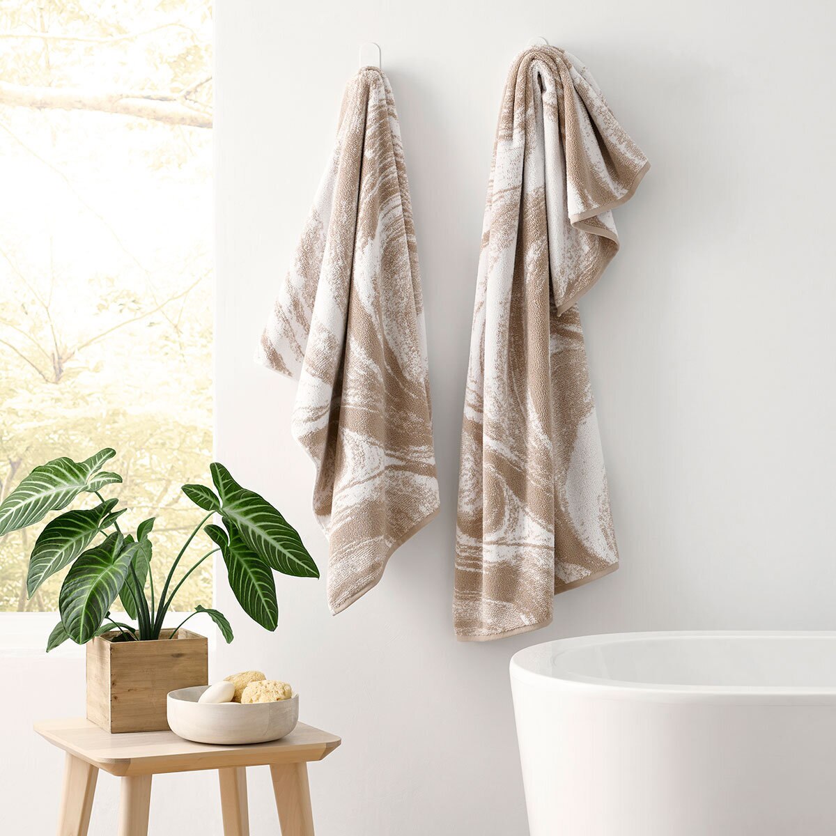 Loftex 100% Cotton Marble Spa Hand Towel, 2 pack in Taupe