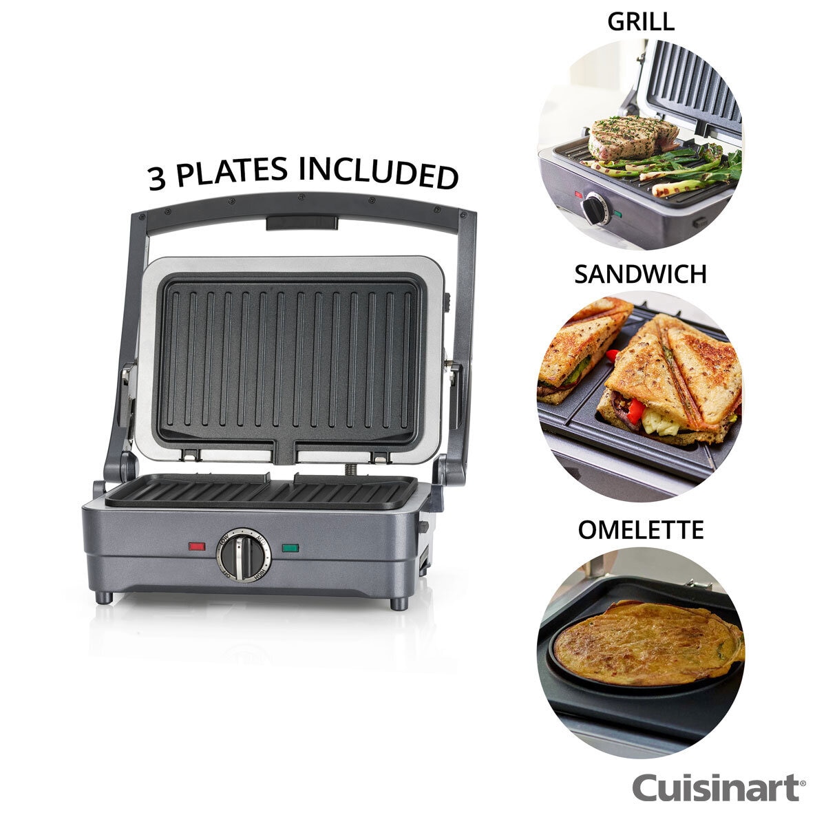 Cuisinart 2 in 1 Grill & Sandwich Maker in Midnight Grey,...