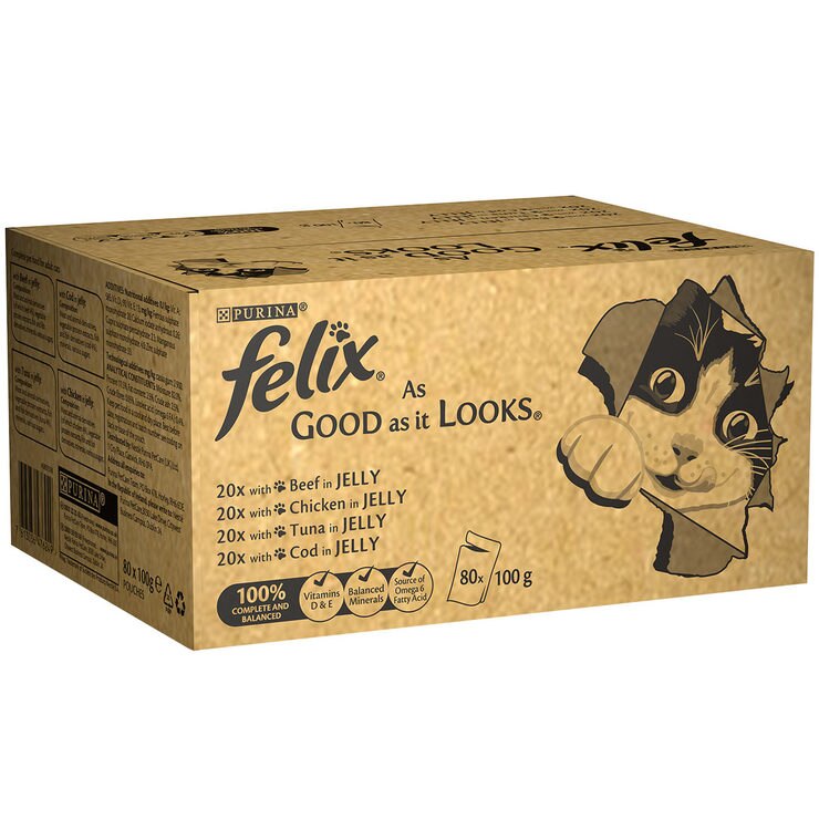 Felix As Good As It Looks Cat Food Fish and Poultry in Jelly 80 x 100g ...