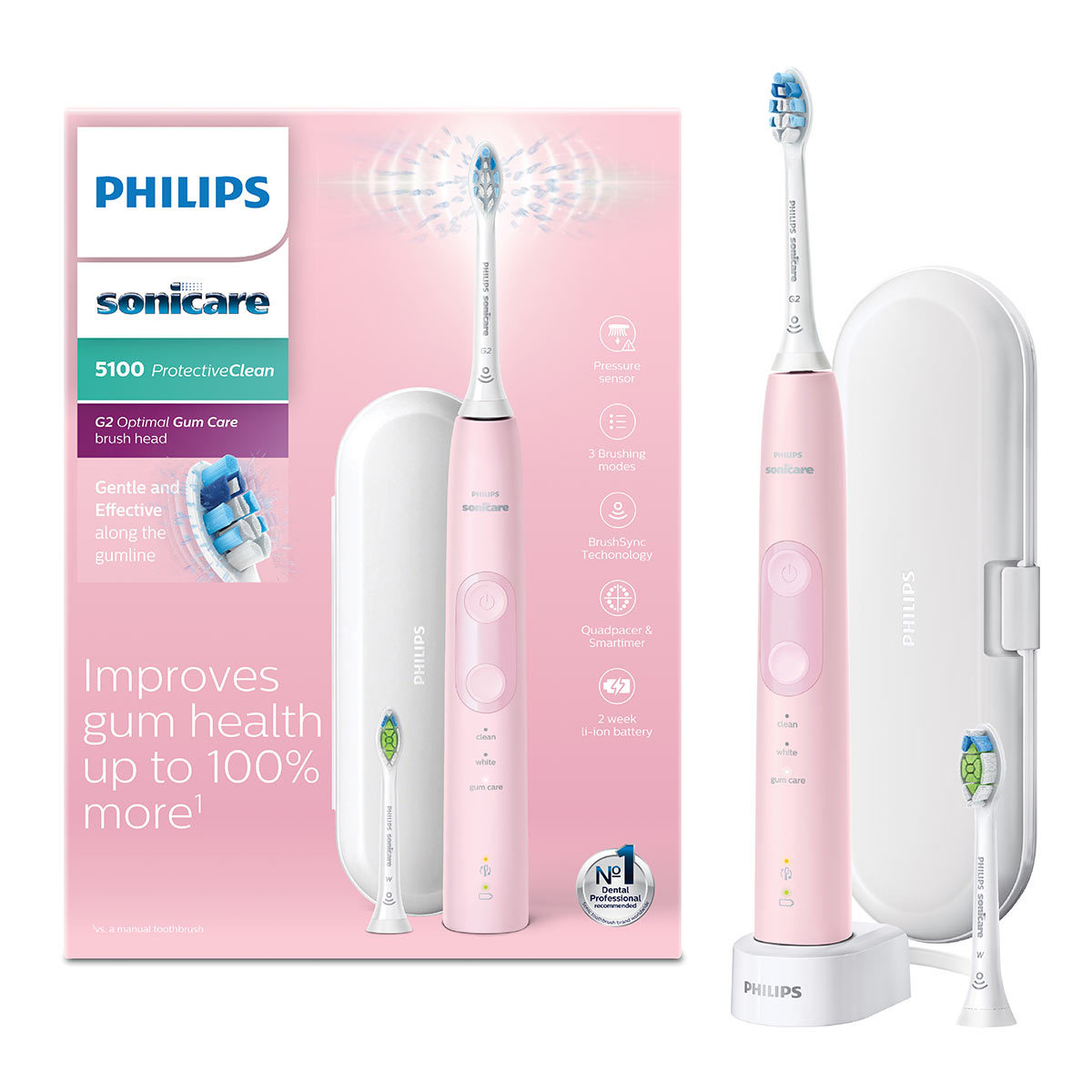 Philips Sonicare ProtectiveClean 5100 Sonic Electric Toothbrush, Pink ...