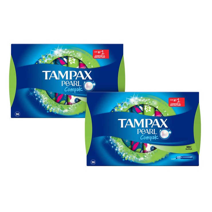 Tampax Pearl Compak Super Tampons Applicator, 2 x 36 Pack | Costco UK
