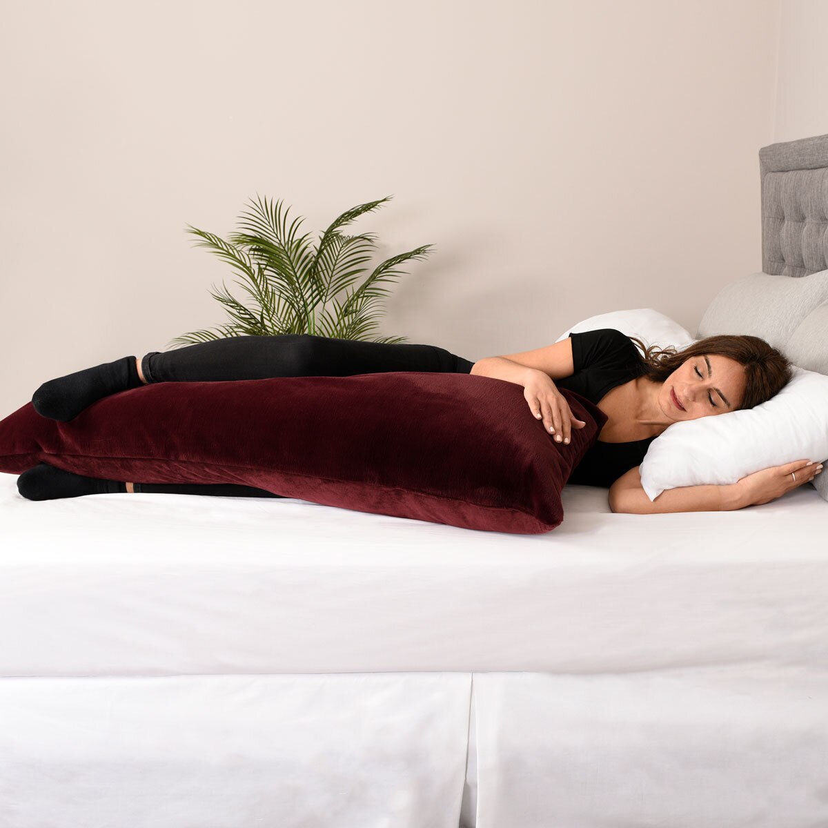 Life Comfort Faux Fur Rolled Body Pillow in Red Wine | Co...