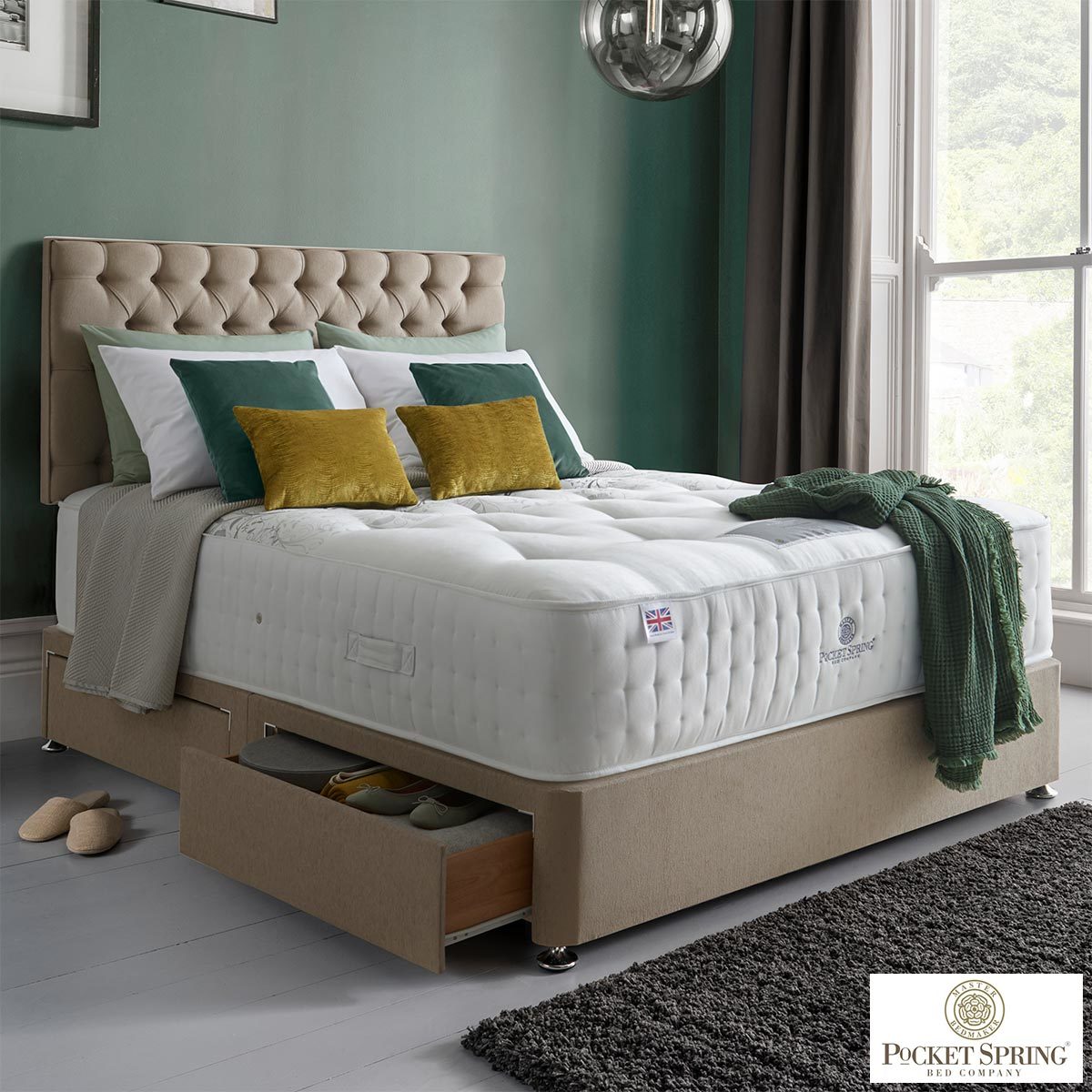 Pocket Spring Bed Company Mulberry Mattress & Fudge Divan with 4 ...