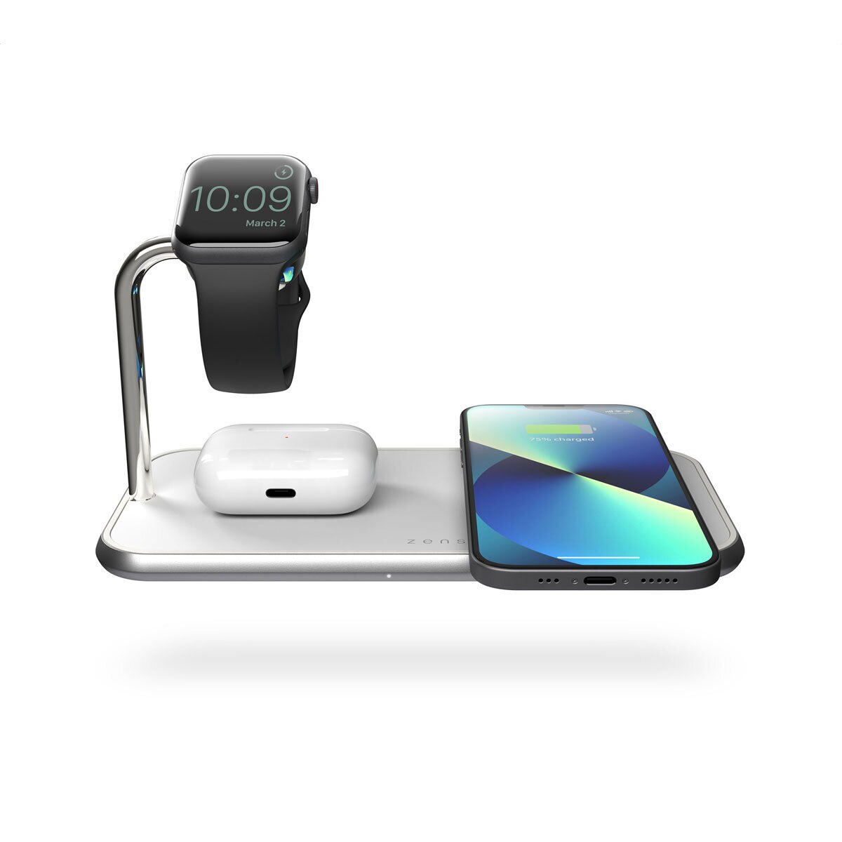 Zens Aluminium Dual Plus Wireless and Watch Charger in White