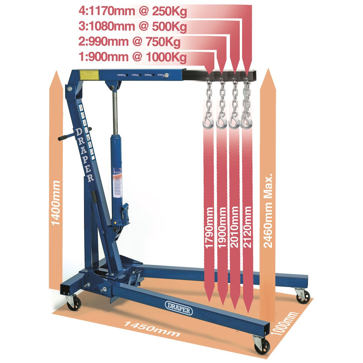 Draper Folding Engine Crane, 1 Tonne Capacity | Costco UK